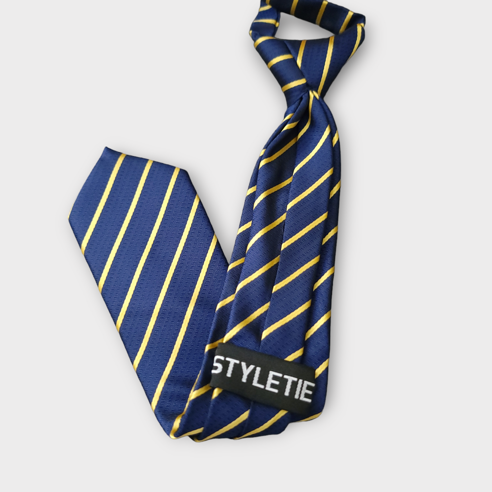 Navy Blue Yellow Stripe Boys Pre-tied Adjustable Neck Strap Tie – STYLETIE