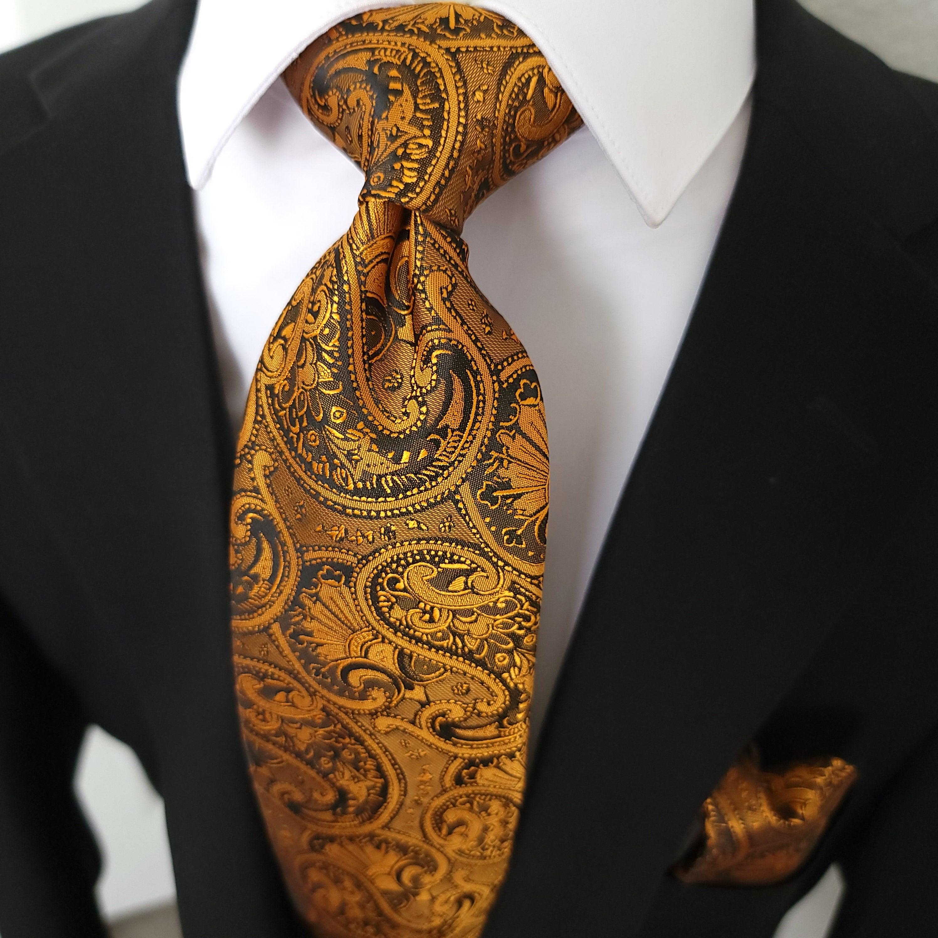 Orange Brown Jacquare Woven Silk Tie Pocket Square Cufflink Set – STYLETIE